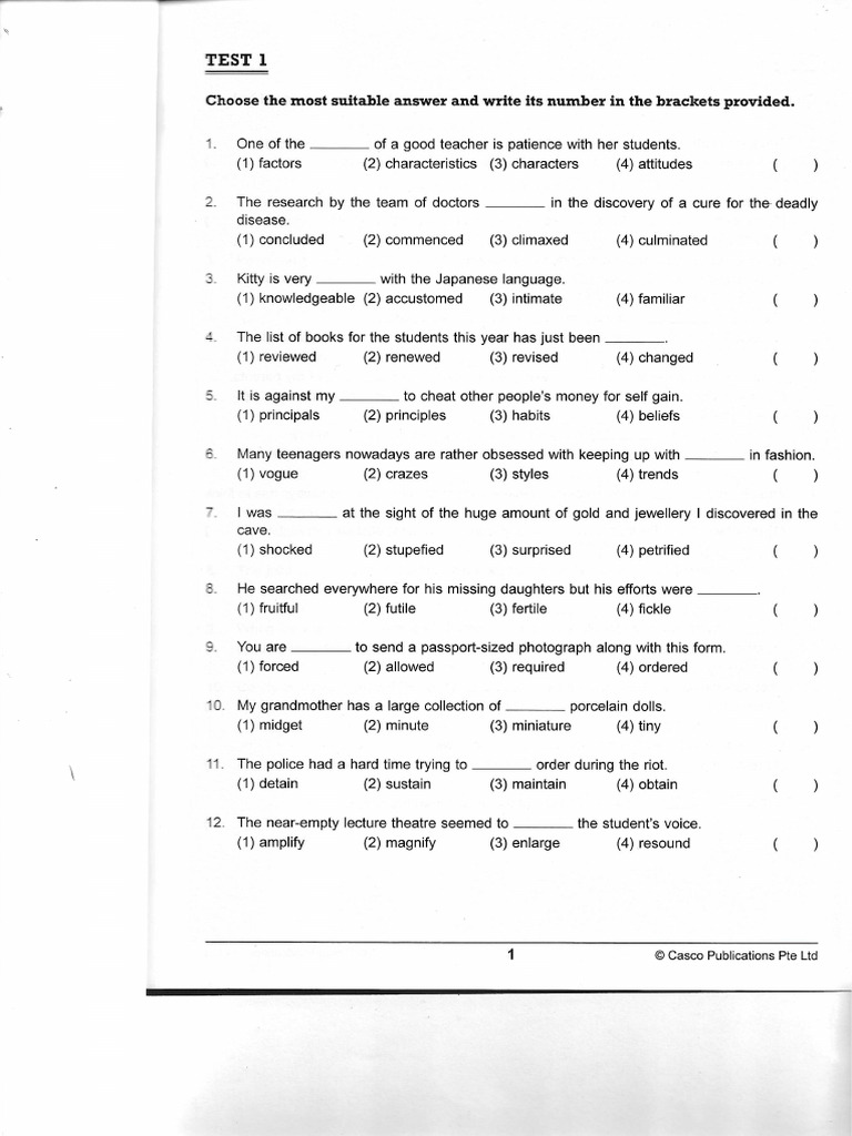 English o Level Vocabulary Test | PDF