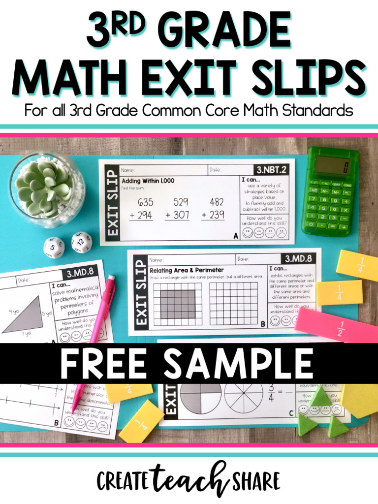 3rd Grade Math Exit Slips Sample | PDF | Area | Multiplication