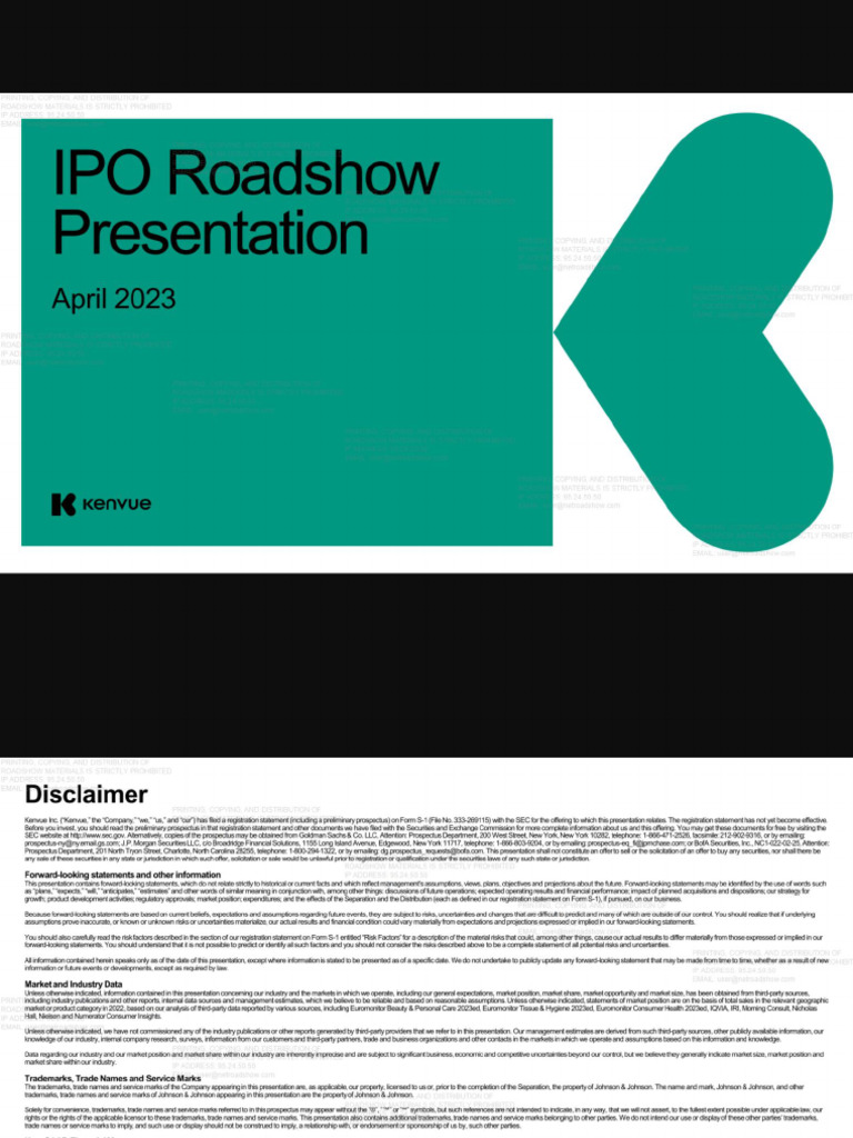 Kenvue IPO Roadshow Deck | PDF