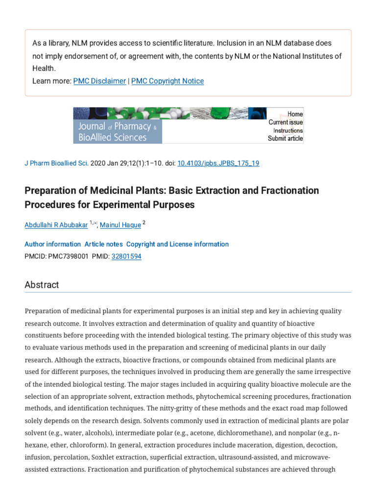 Preparation of Medicinal Plants - Basic Extraction and Fractionation ...