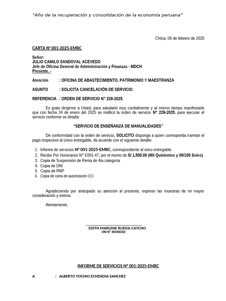 Carta Marlene Rueda 2025 | PDF