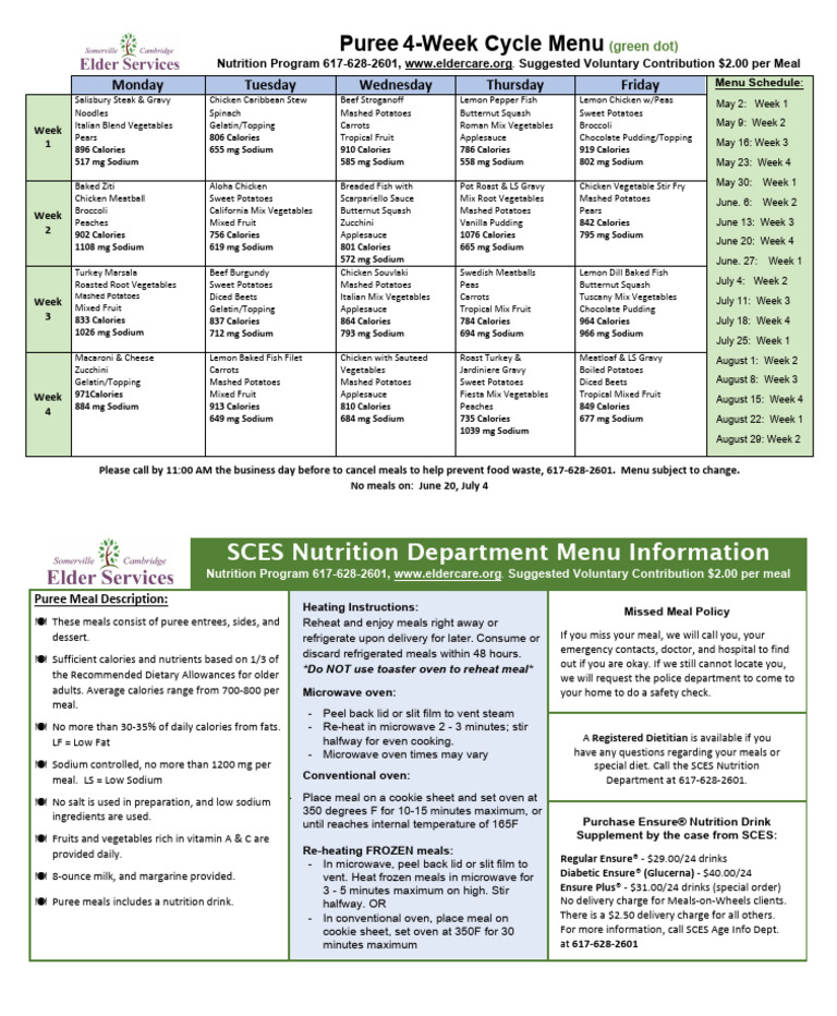 Puree Meal Plan 4 Week by ElderCare | PDF | Vegetables | Oven