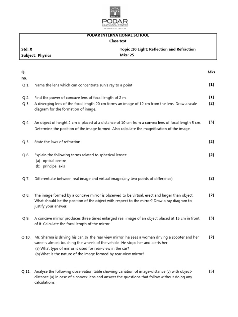 CT CB X Phy 10 Light-Reflection and Refraction | PDF | Glass ...