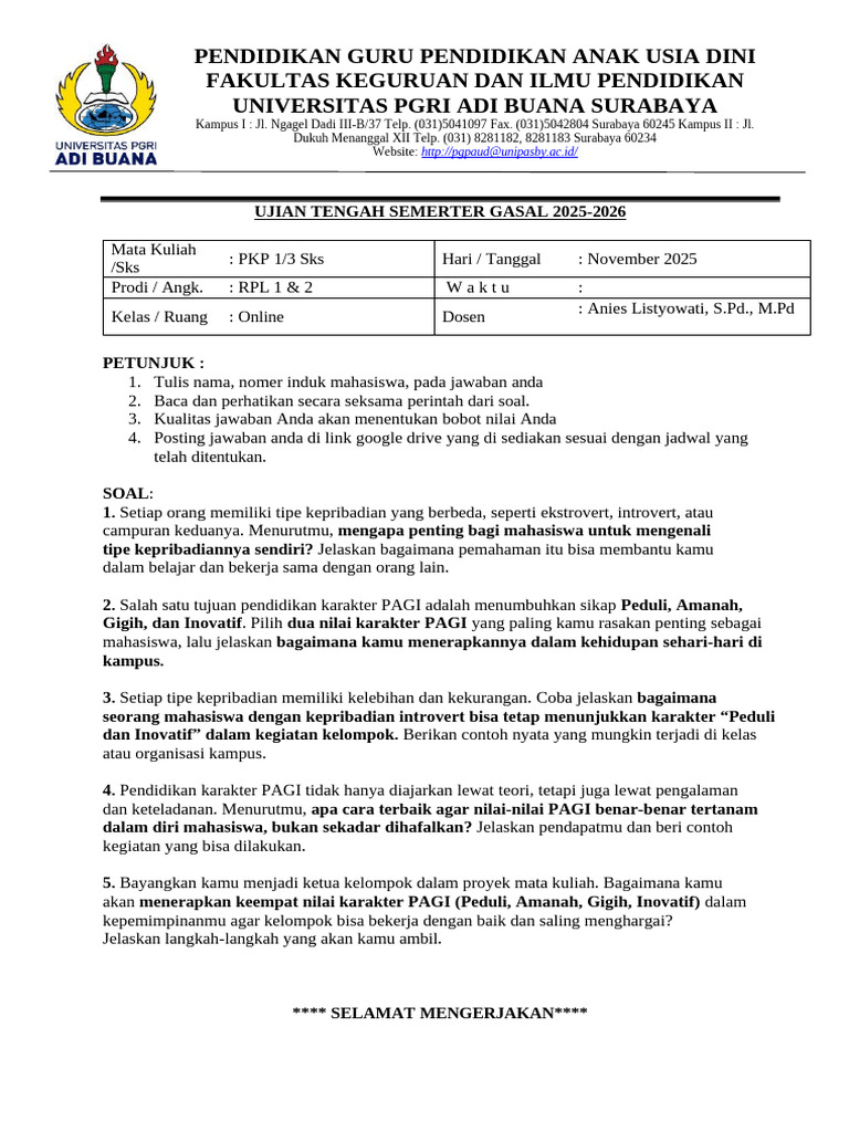 Uts PKP 1 2025-2026 | PDF