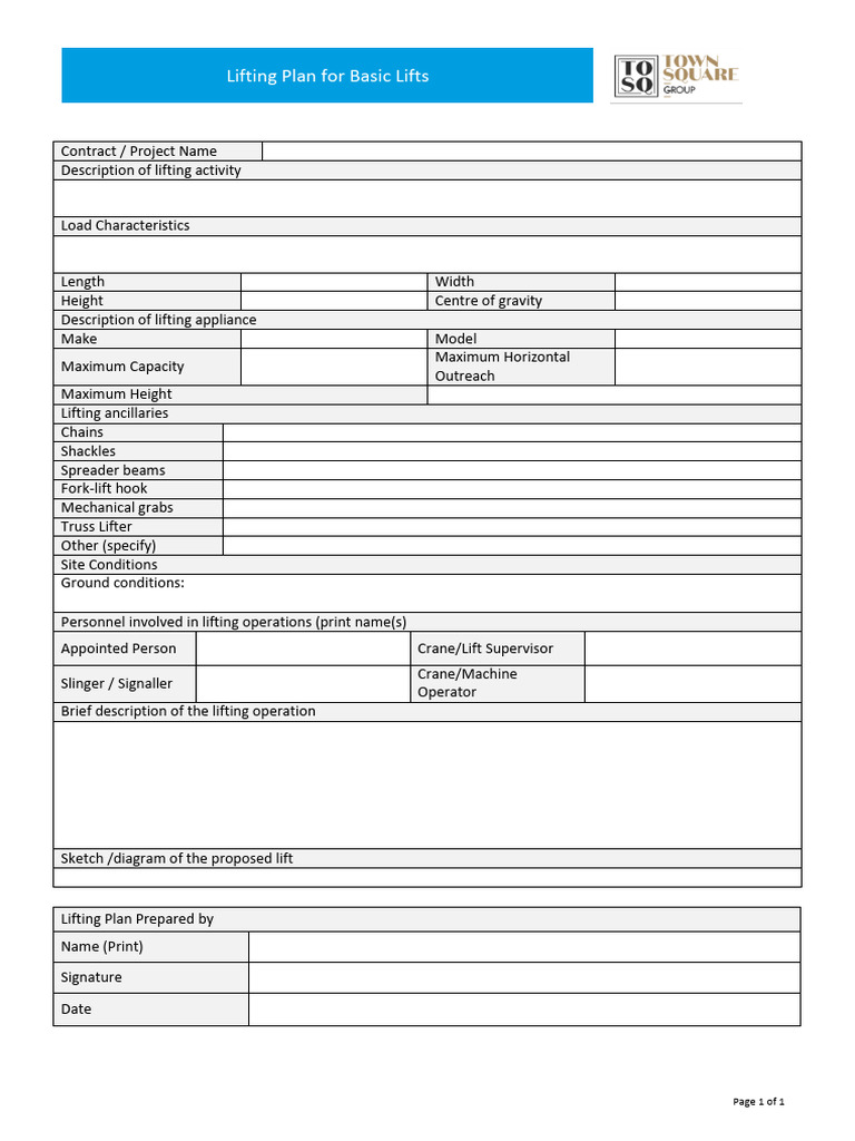 BHSSF24 - Lifting Plan for Basic Lifts-TSG | PDF