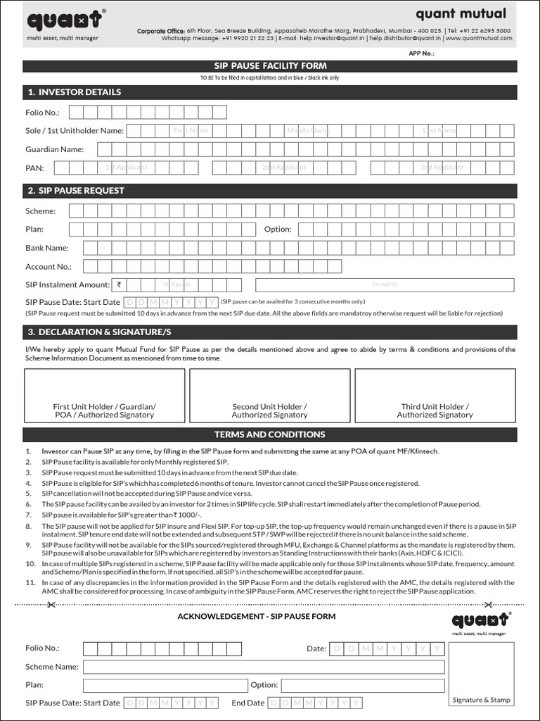 Sip Pause Form | PDF