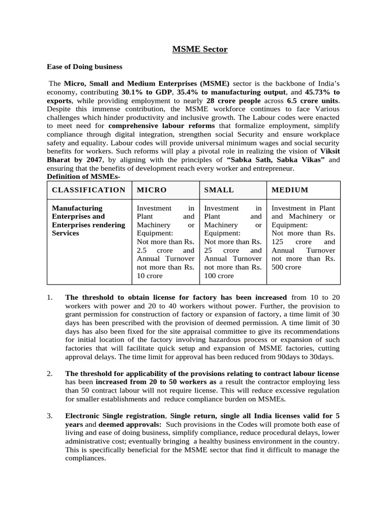 MSME Sector: Labour Code Reforms Overview | PDF | Employment | Wage