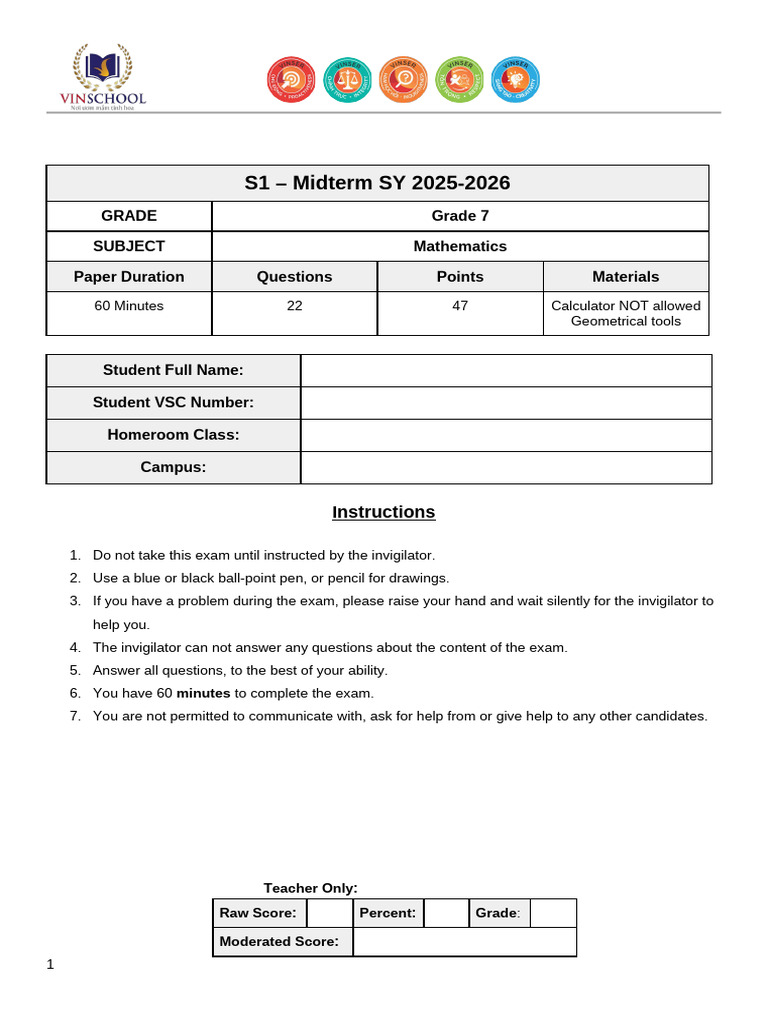 Grade - 7 Practise Test | PDF