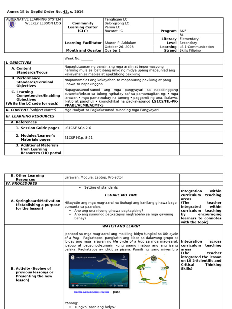 DLL FOR CO1-2023 | PDF