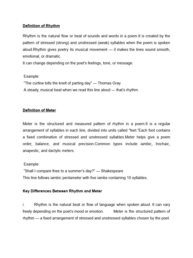 Rhythm, Meter, Measure or Foot | PDF | Metre (Poetry) | Poetry