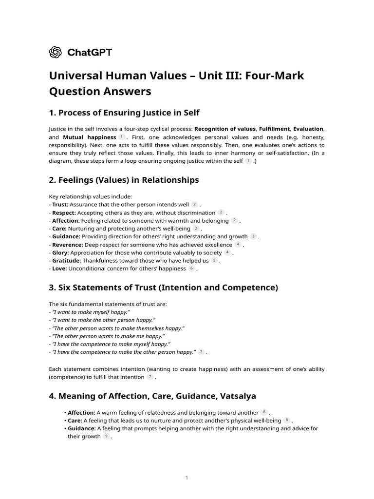 Universal Human Values - Unit III - Four-Mark Question Answers | PDF ...