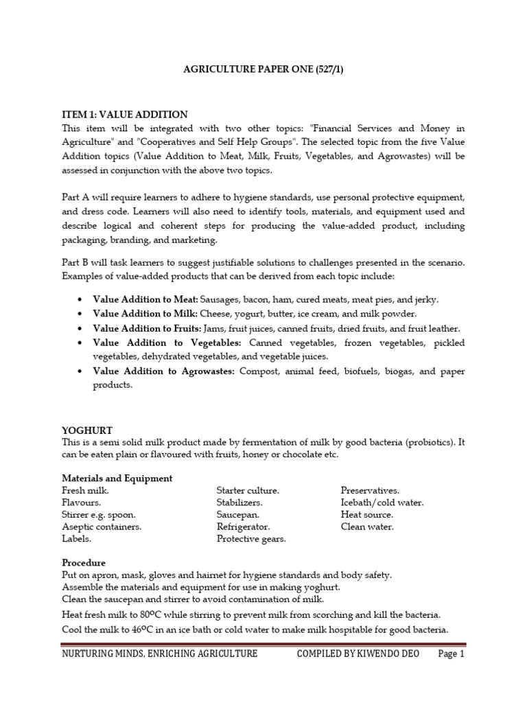 Responses To Item One (Value Addition) - Agriculture Paper One | PDF ...