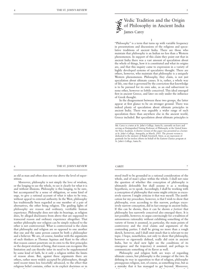 Vedic Tradition and The Origin of Philosophy in Ancient India | PDF ...