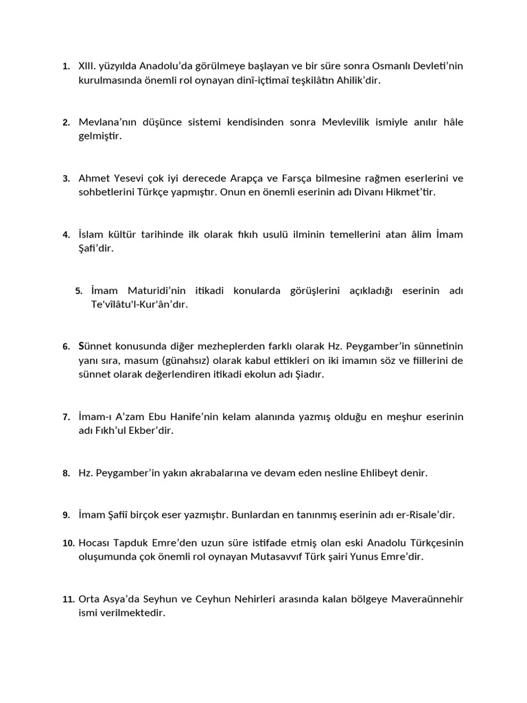 12. Sinif 1. Donem 2. Sinav Calisma Kagidi-1 | PDF