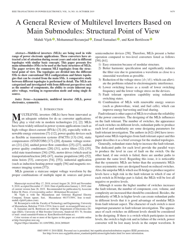 A General Review of Multilevel Inverters Based on Main Submodules Structural Point of View | PDF ...