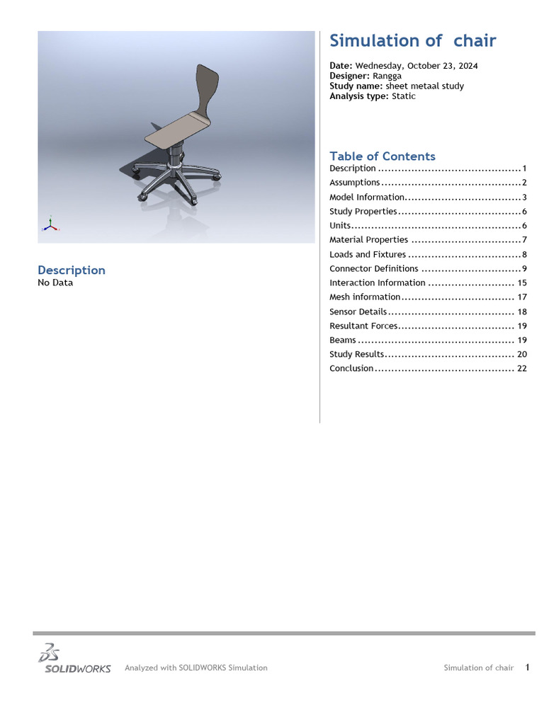 Chair Static Analysis in SOLIDWORKS | PDF | Young's Modulus | Strength ...