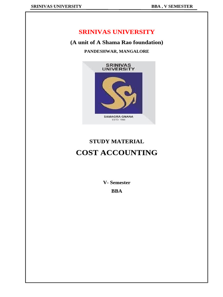 Cost Accounting Study Material for BBA V Semester | PDF | Financial ...
