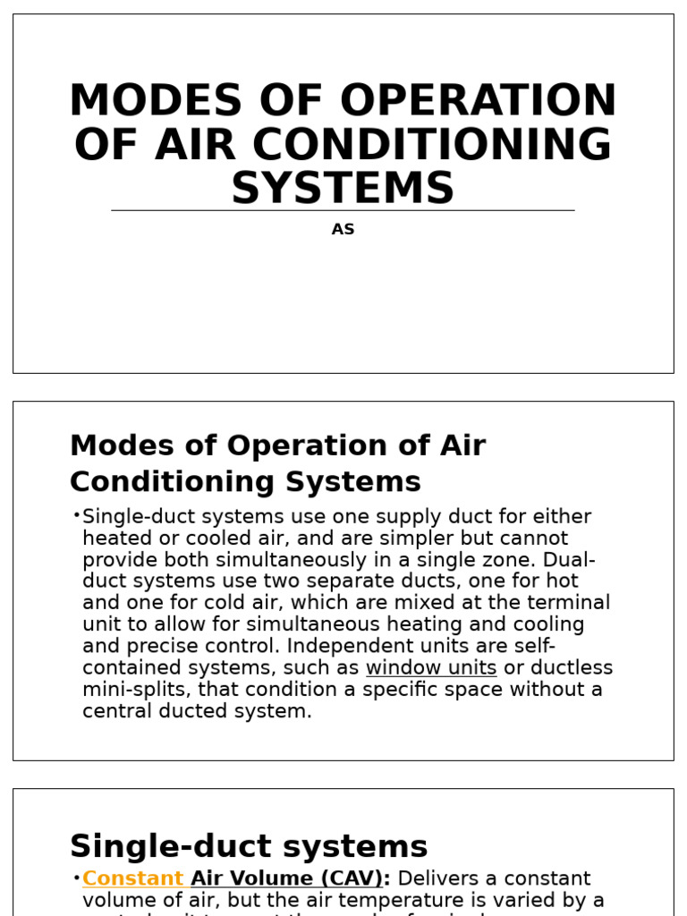 Modes of Operation of Air Conditioning Systems | PDF | Air Conditioning ...