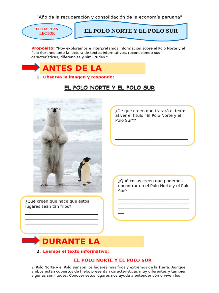 Ficha Pl Vier 21 Polo Norte y El Polo Sur Fb Maestras de Primaria Peru 933623393 | PDF | Polo ...