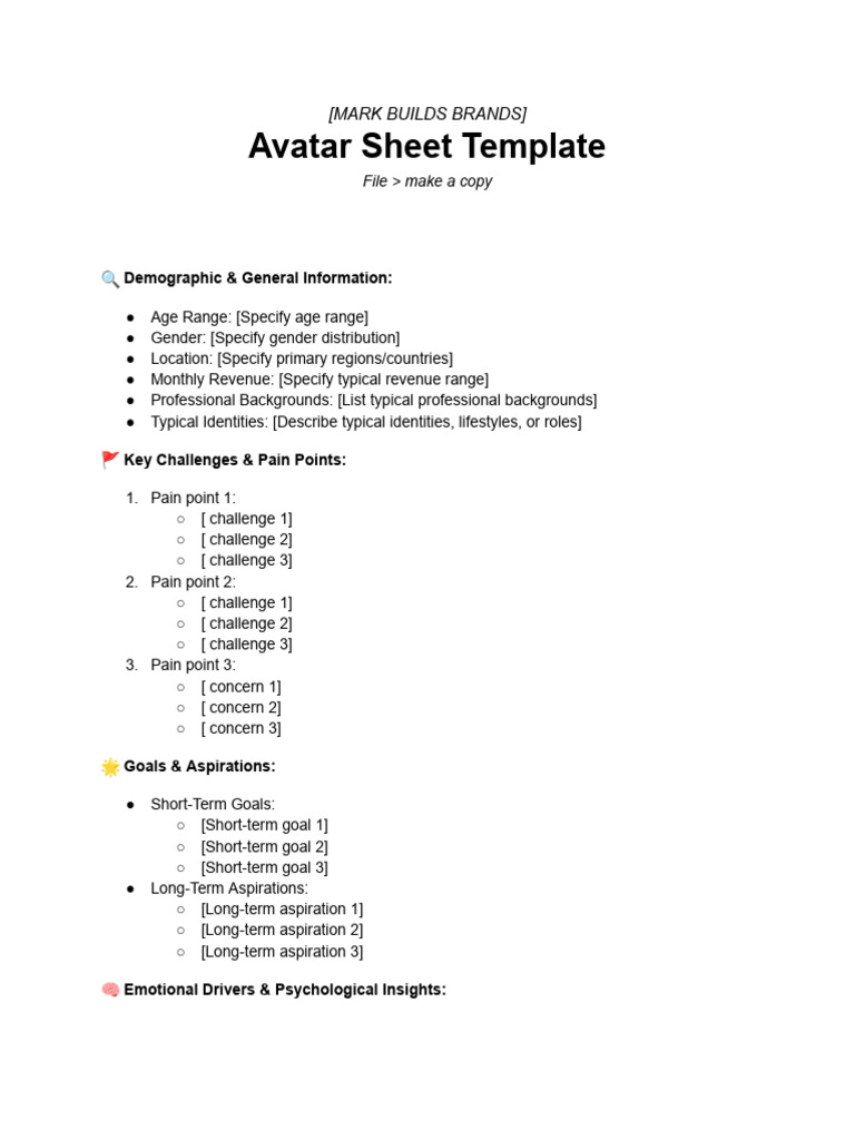 [Mark Builds Brands] Avatar Sheet Template | PDF | Cognition | Emotions