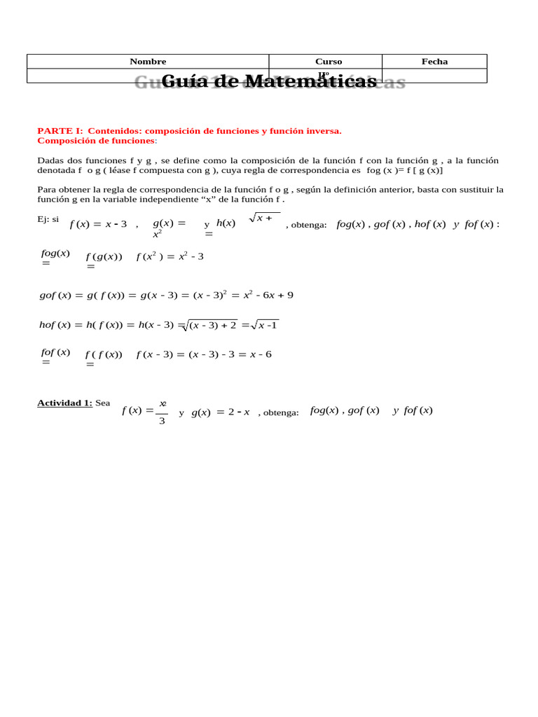 Composición y Funciones Inversas en Matemáticas | PDF | Función ...