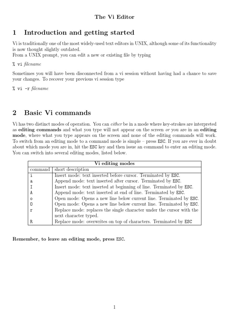 1 Introduction and Getting Started: The Vi Editor | PDF | System Software | Human–Computer ...