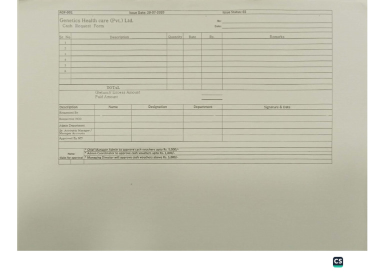 Cash Request Form | PDF