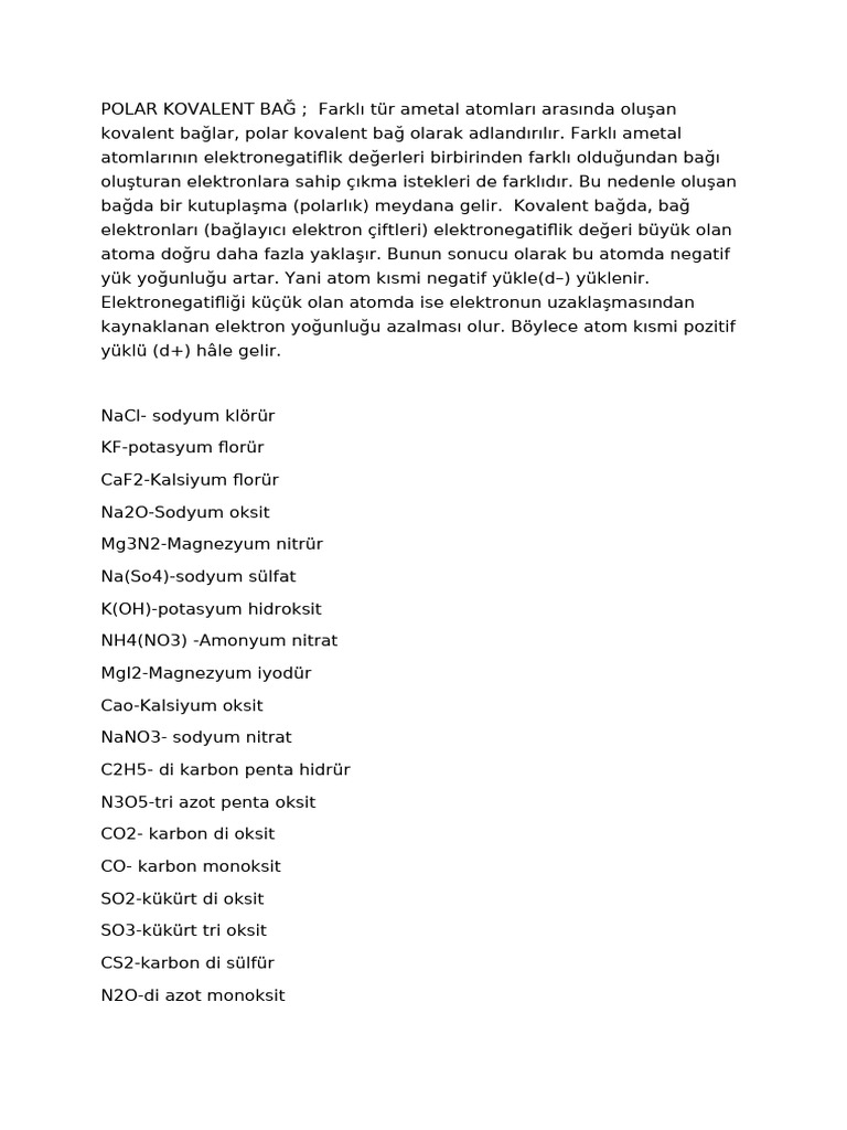 Polar Kovalent Bağ | PDF