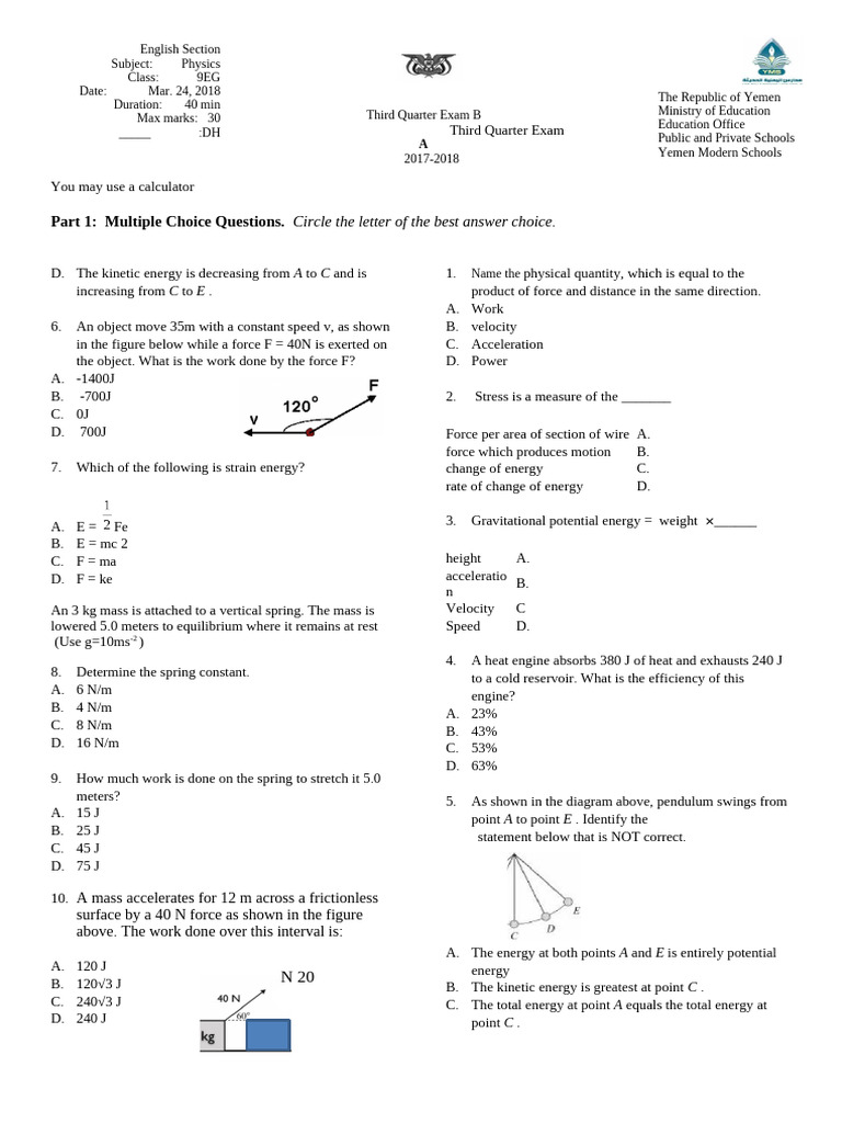 TR - Ibrahim Physics 11G Sample B Q3 - Second | PDF | Force | Mass