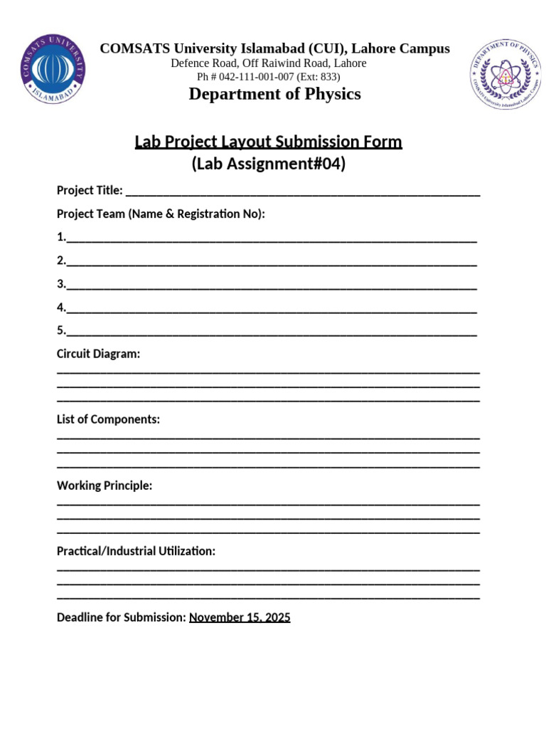 Lab Project Layout Submission Form | PDF