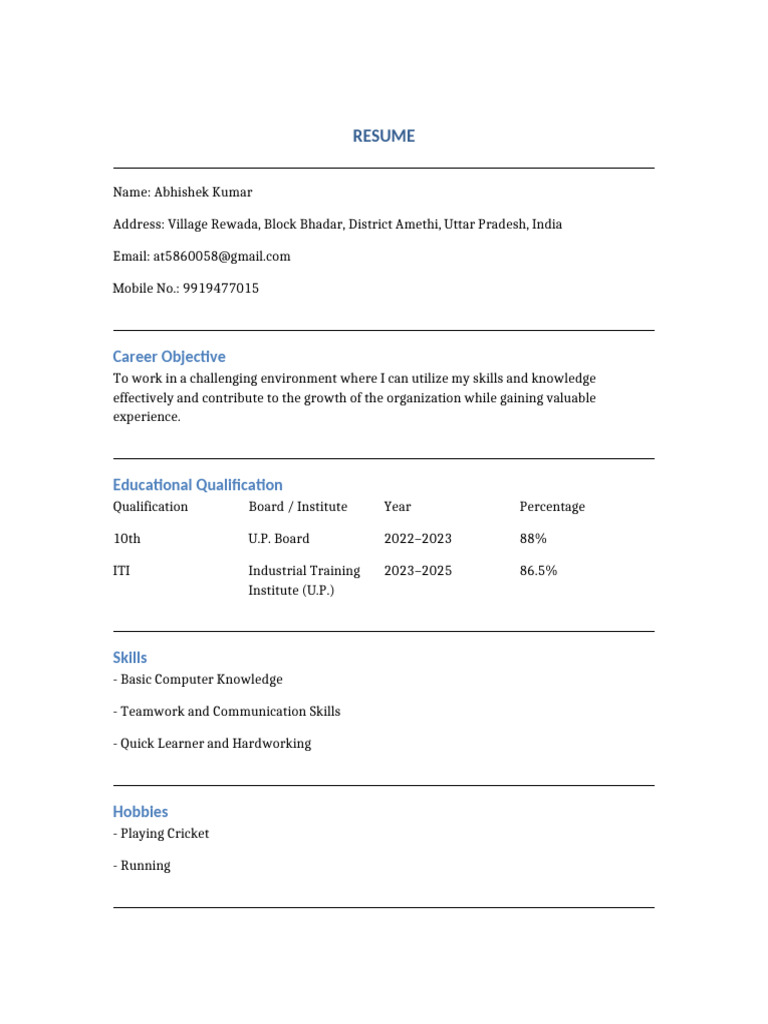 Abhishek Kumar Professional Resume | PDF