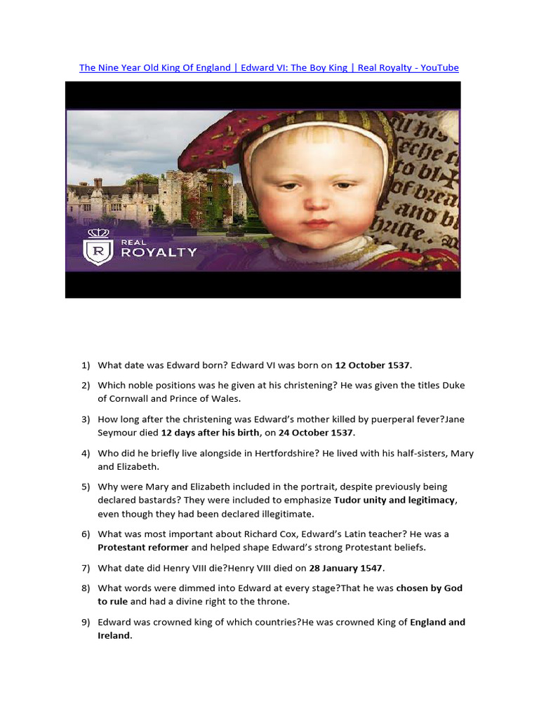 Edward VI Video Worksheet PDF | PDF
