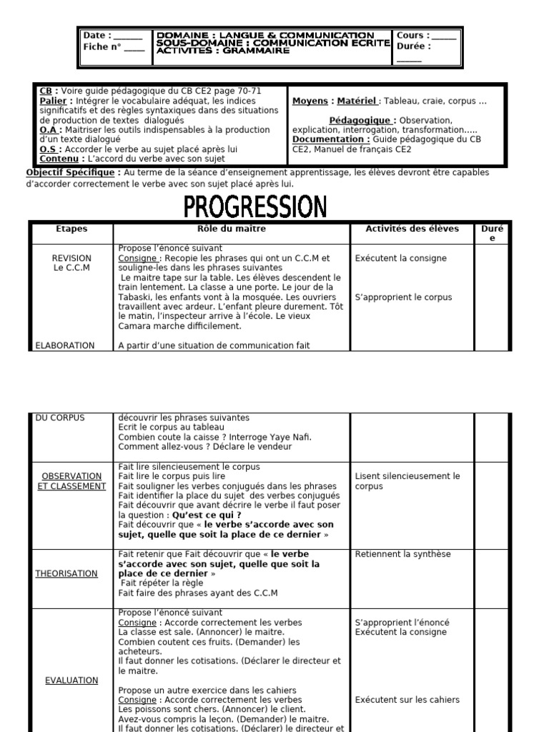 L'Accord Du Verbe Avec Son Sujet | PDF | Phrase | Pédagogie