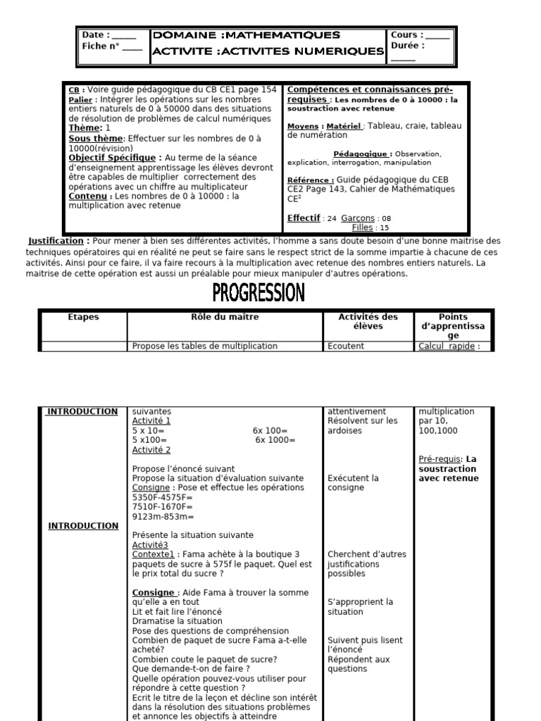 Multiplication avec retenue CE2 | PDF | Multiplication | Pédagogie