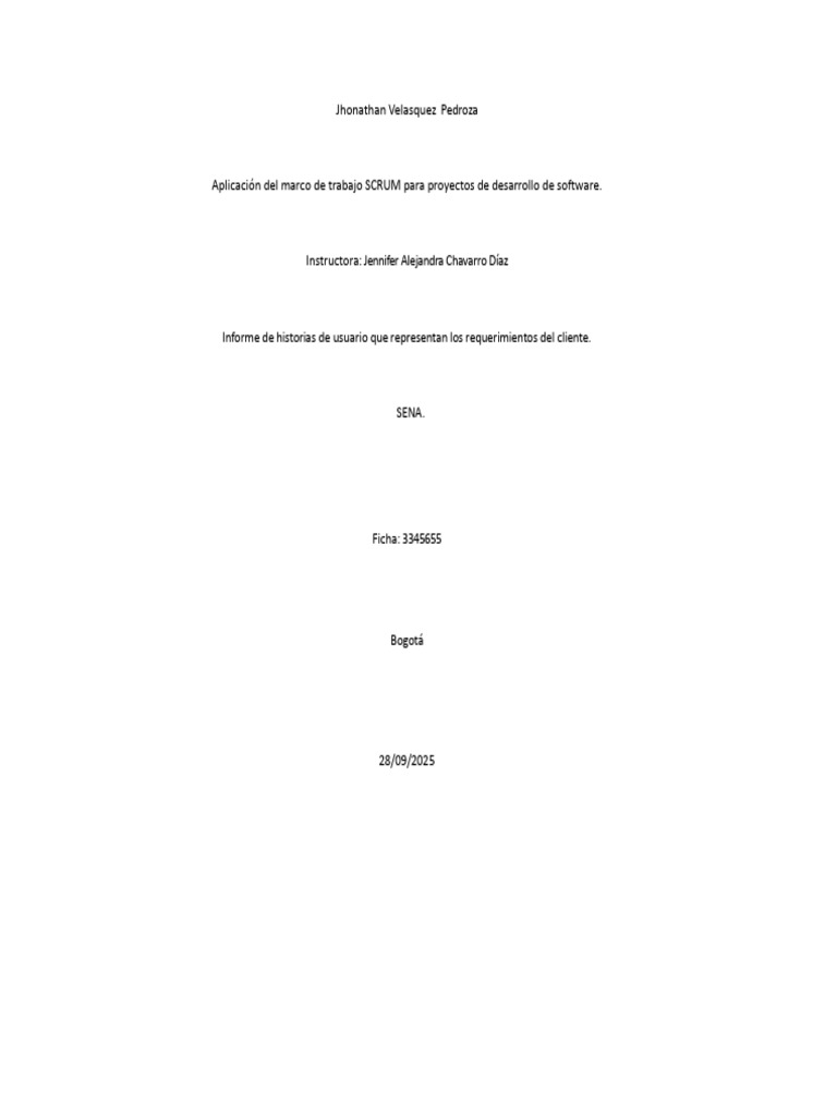 Informe de Historia de Usuarios | PDF | Scrum (desarrollo de software ...