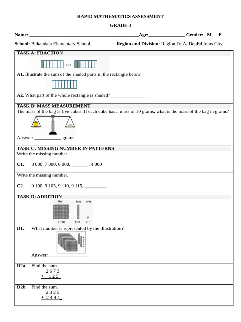 Grade 3 Rapid Math Assessment Test | PDF