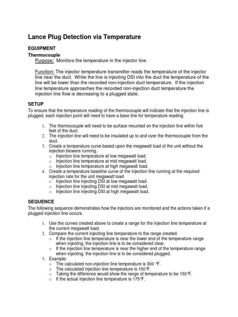 Temperature-Based Injection Line Monitoring | PDF | Thermocouple | Duct ...