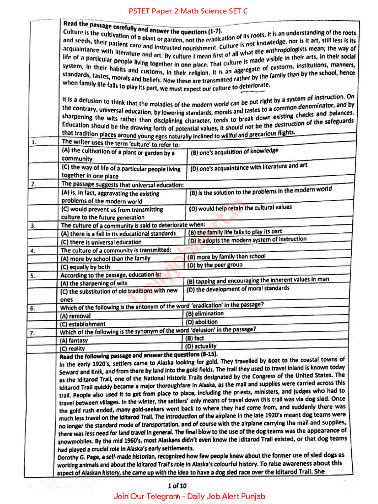 PSTET Paper 2 Math Science 2023 | PDF
