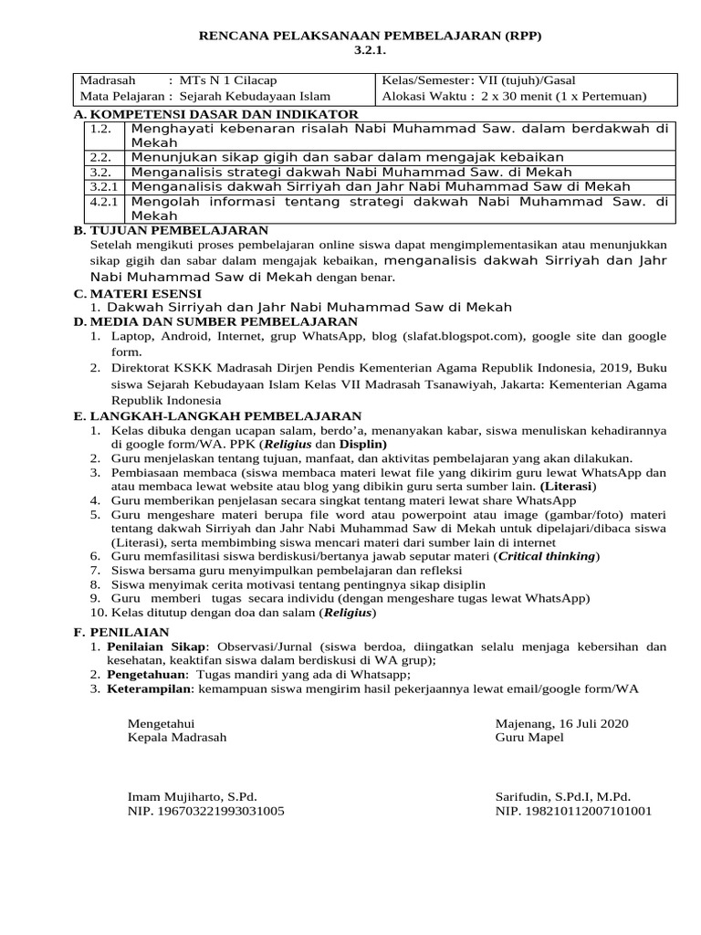 Rpp Vii Ipk 3.2.1 Daring | PDF