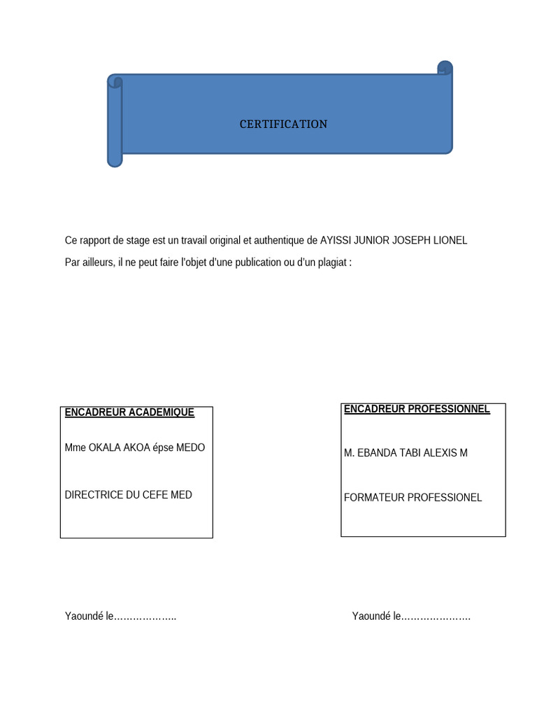 Rapport de stage d'AYISSI JUNIOR JOSEPH | PDF