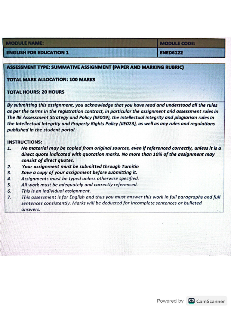 Ened6112 Summative Assignment 2025 | PDF