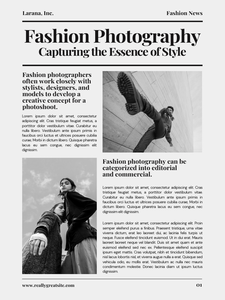 Black and Grey Modern Fashion Photography Article Page Document | PDF