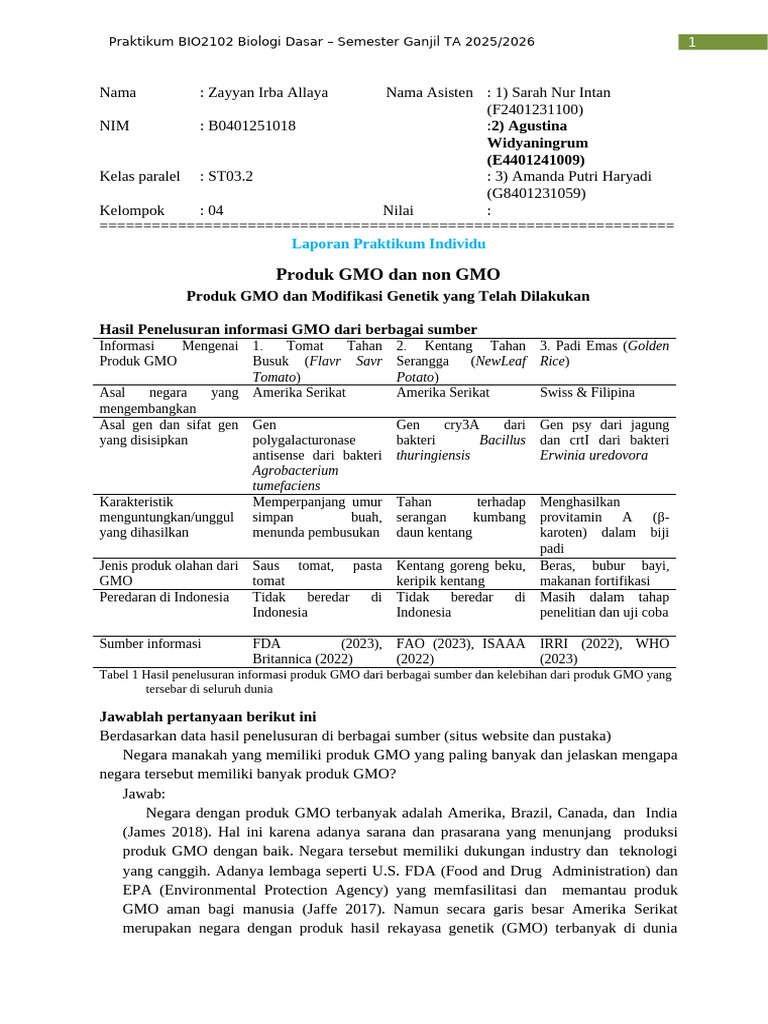 Produk GMO: Informasi dan Regulasi | PDF