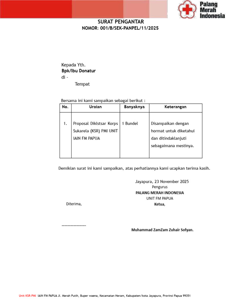 Proposal Diklatsar KSR PMI IAIN FM Papua | PDF