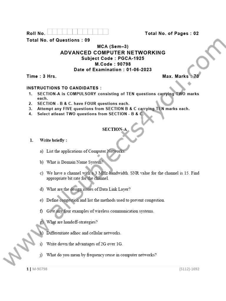 MCA PGCA 1925 Sem 3 | PDF | Computer Network | Transmission Control ...