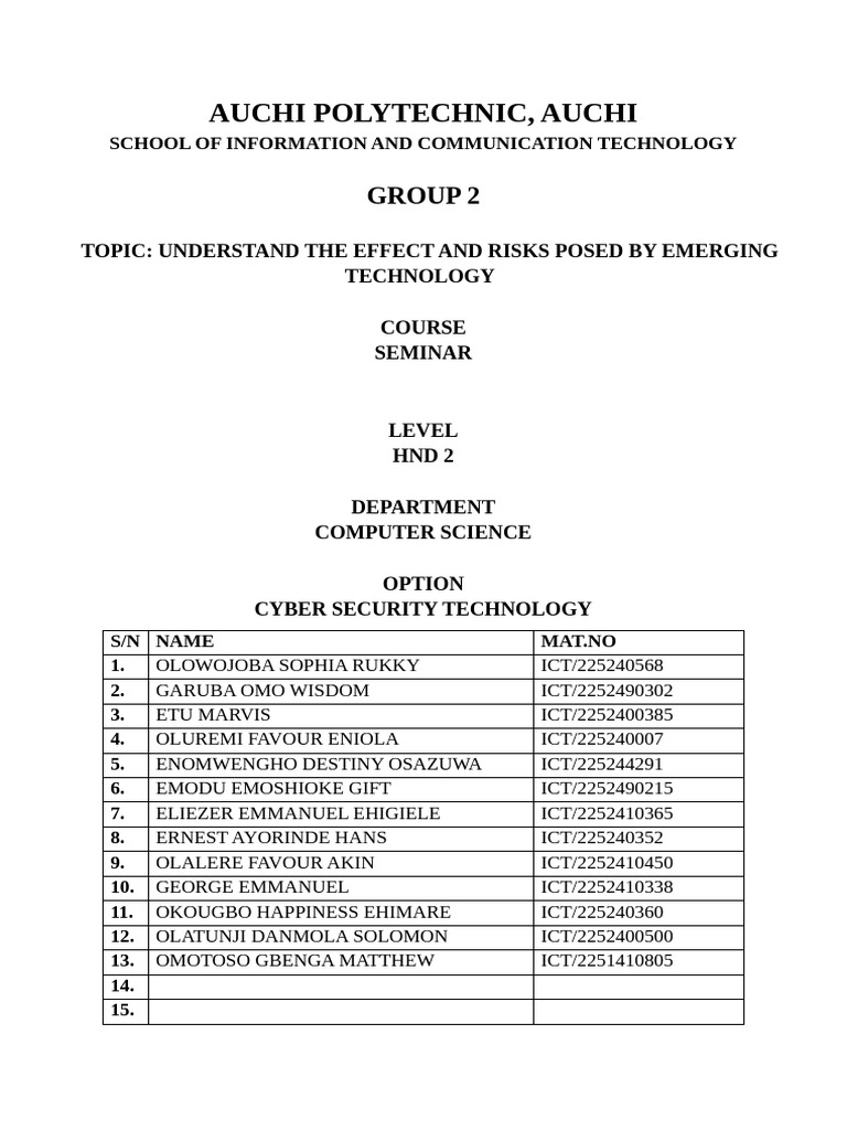 Risks and Effects of Emerging Technologies | PDF | Computer Security ...