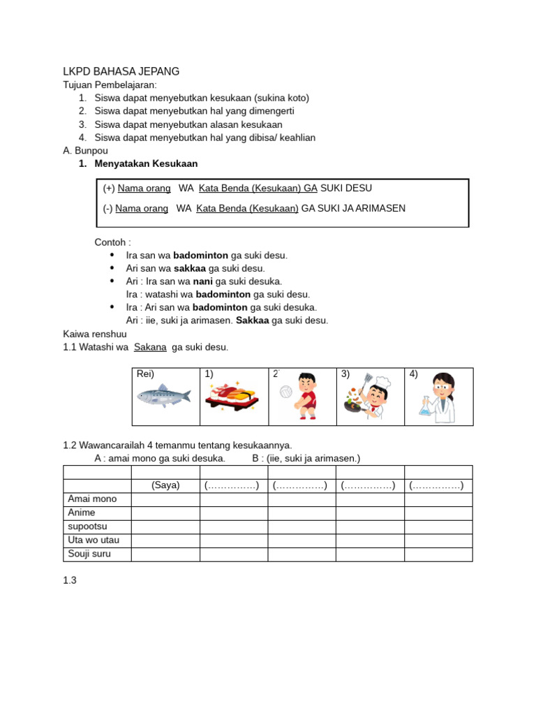 Lkpd Bahasa Jepang | PDF