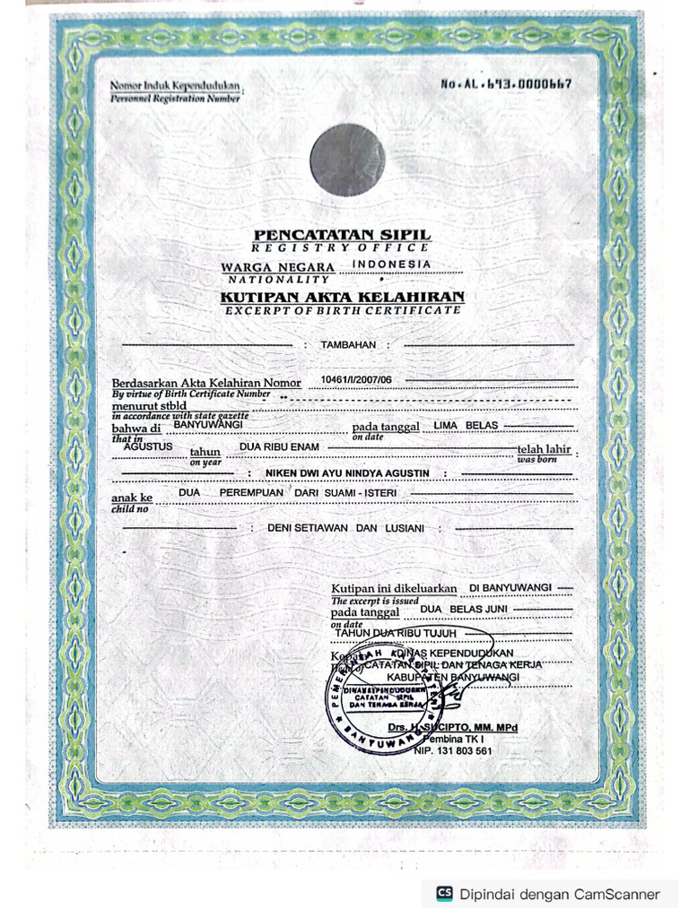 Scan Akta Kelahiran | PDF