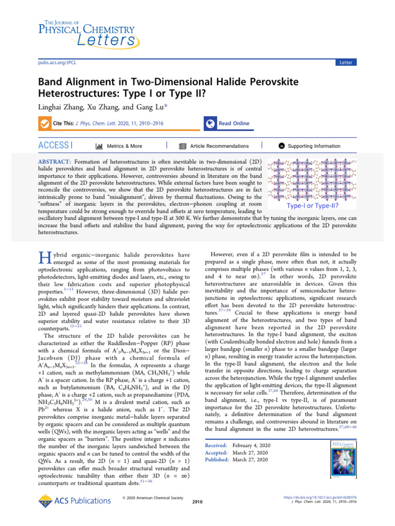 Band Alignment in 2D Halide Perovskites | PDF | Heterojunction ...