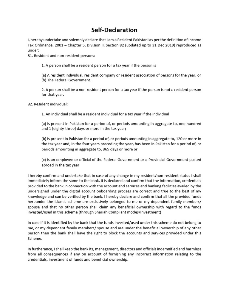 Declaration of Resident Pakistani | PDF | Economies